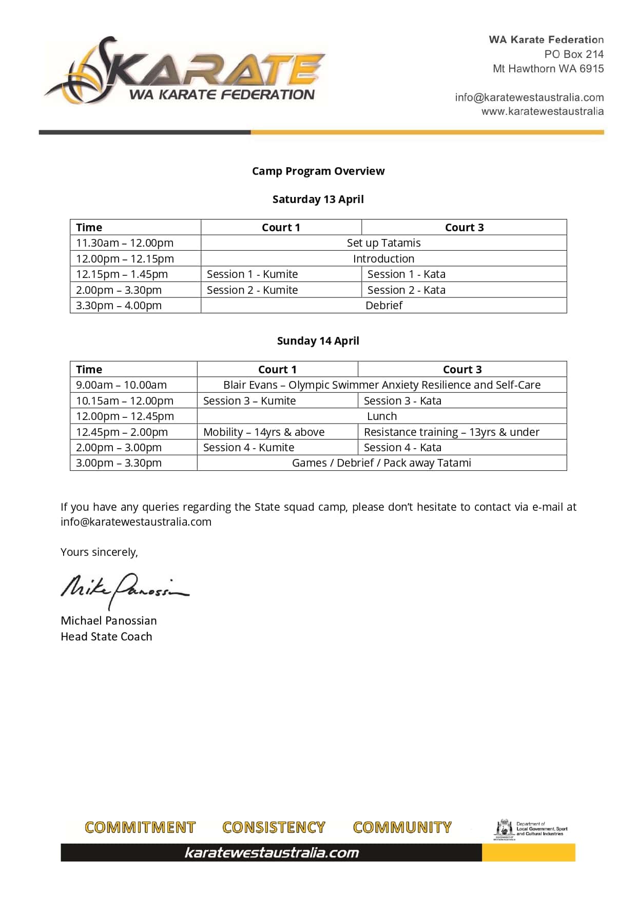 State Squad Camp Information - Karate Western Australia